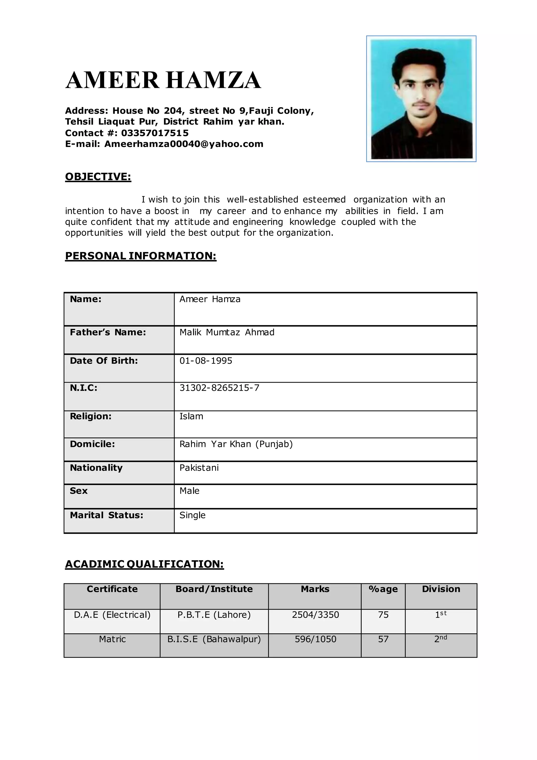 CV Ameer Hamza | DOCX