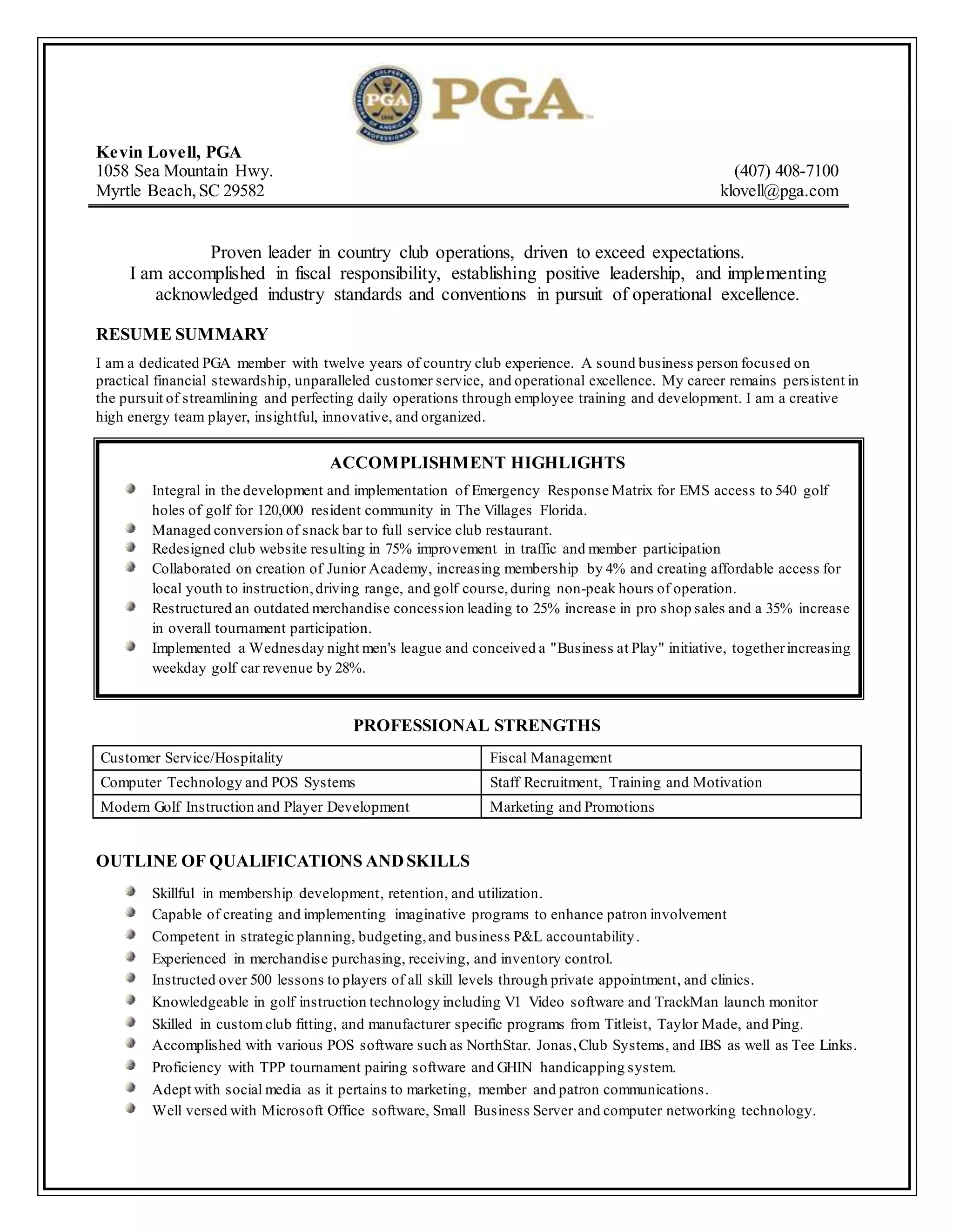 Kevin Lovell PGA 2016 - Resume wo ref | DOCX