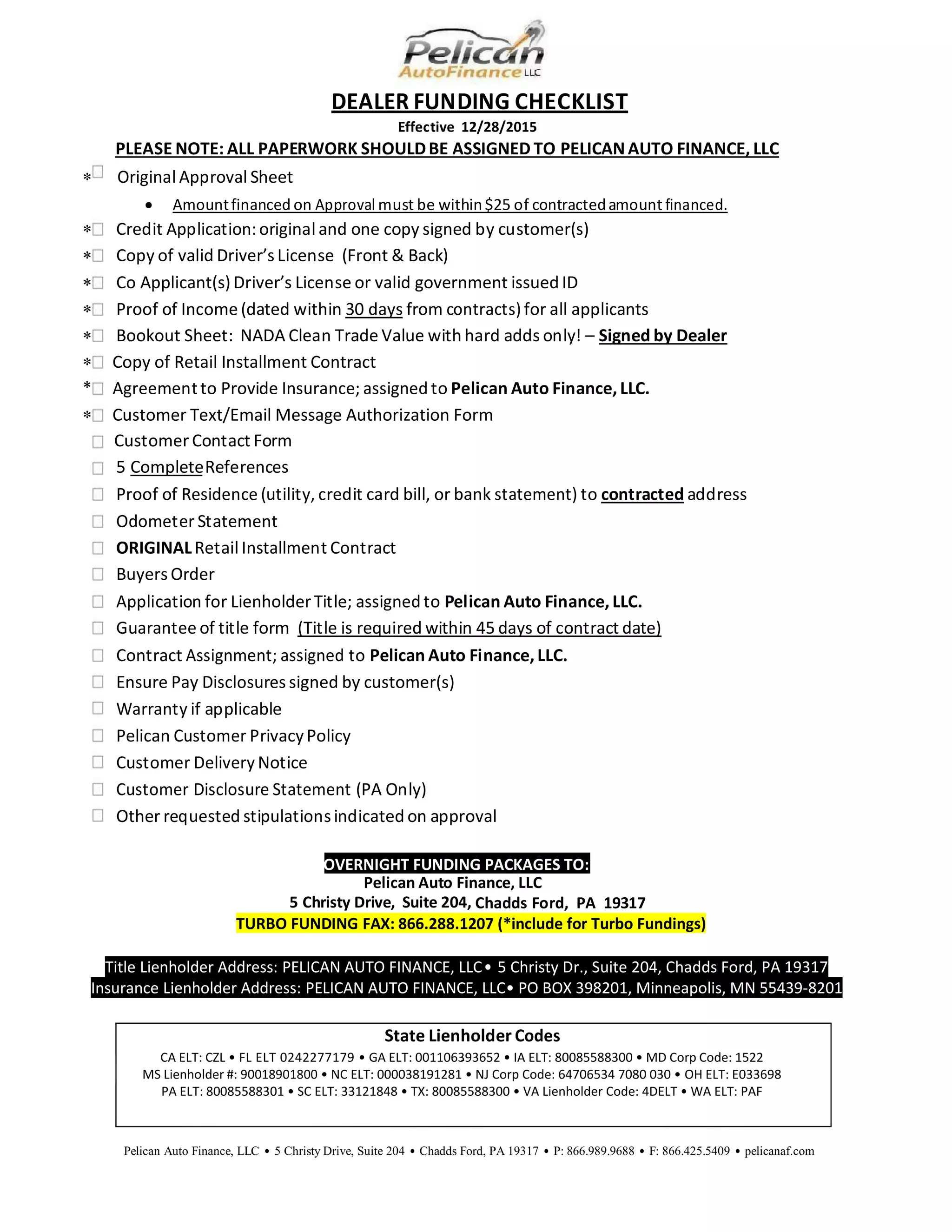Dealer Funding Checklist - Fillable v12-28-15 | PDF
