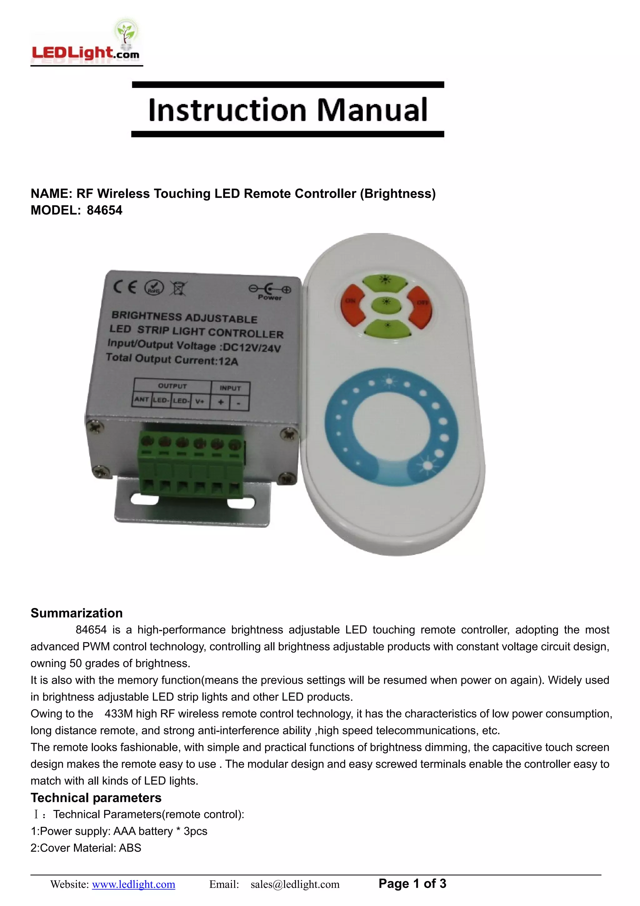 84654 led touch controller | PDF