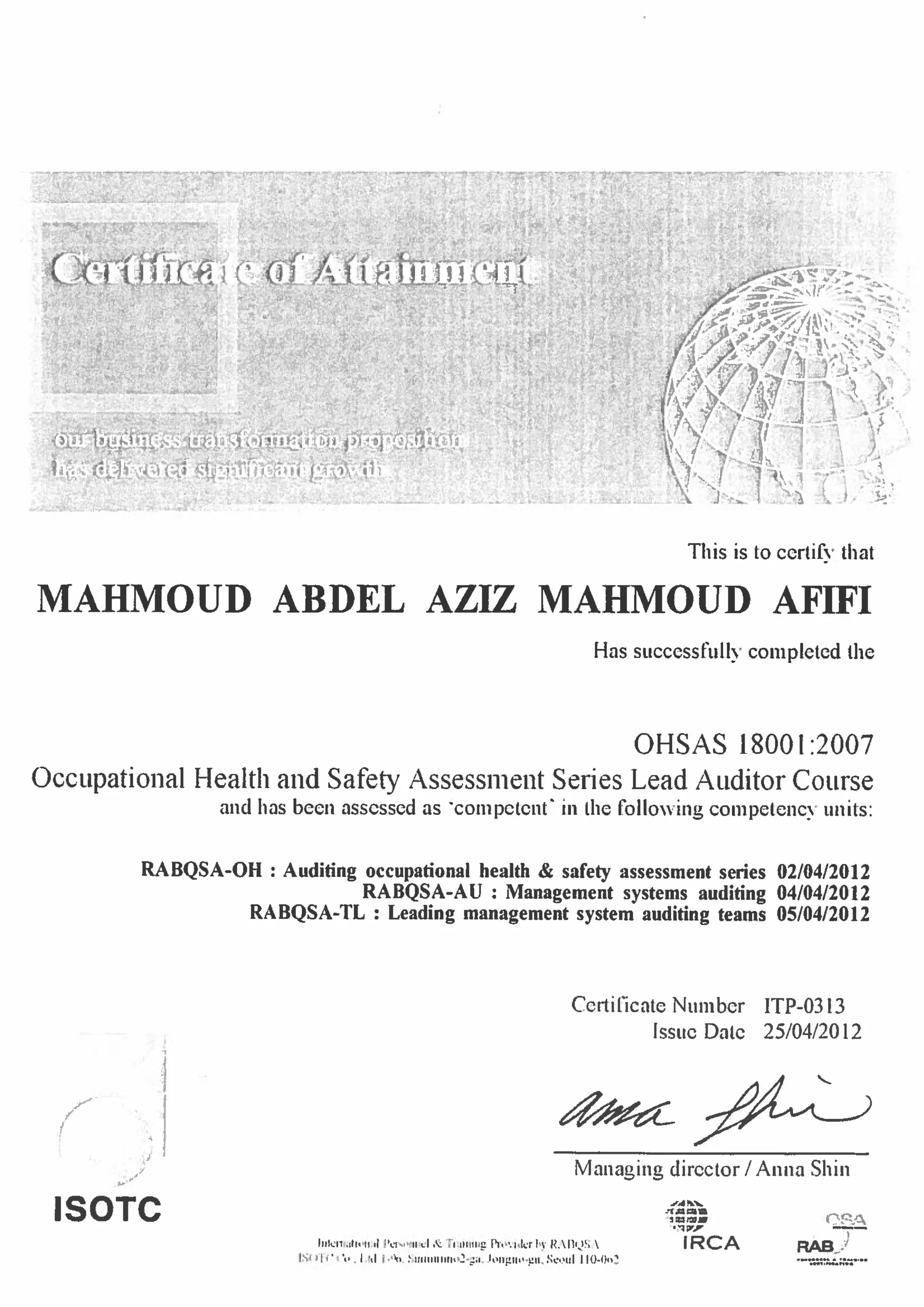 OHSAS Certificate | PDF