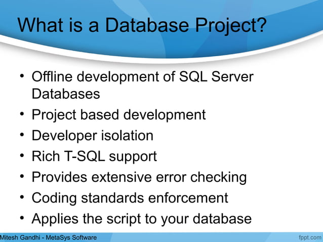 SSDT-Database Project | PPT | Databases | Computer Software and Applications