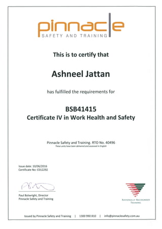 JATTAN, Ashneel - Cert IV WHS pg1 | PDF