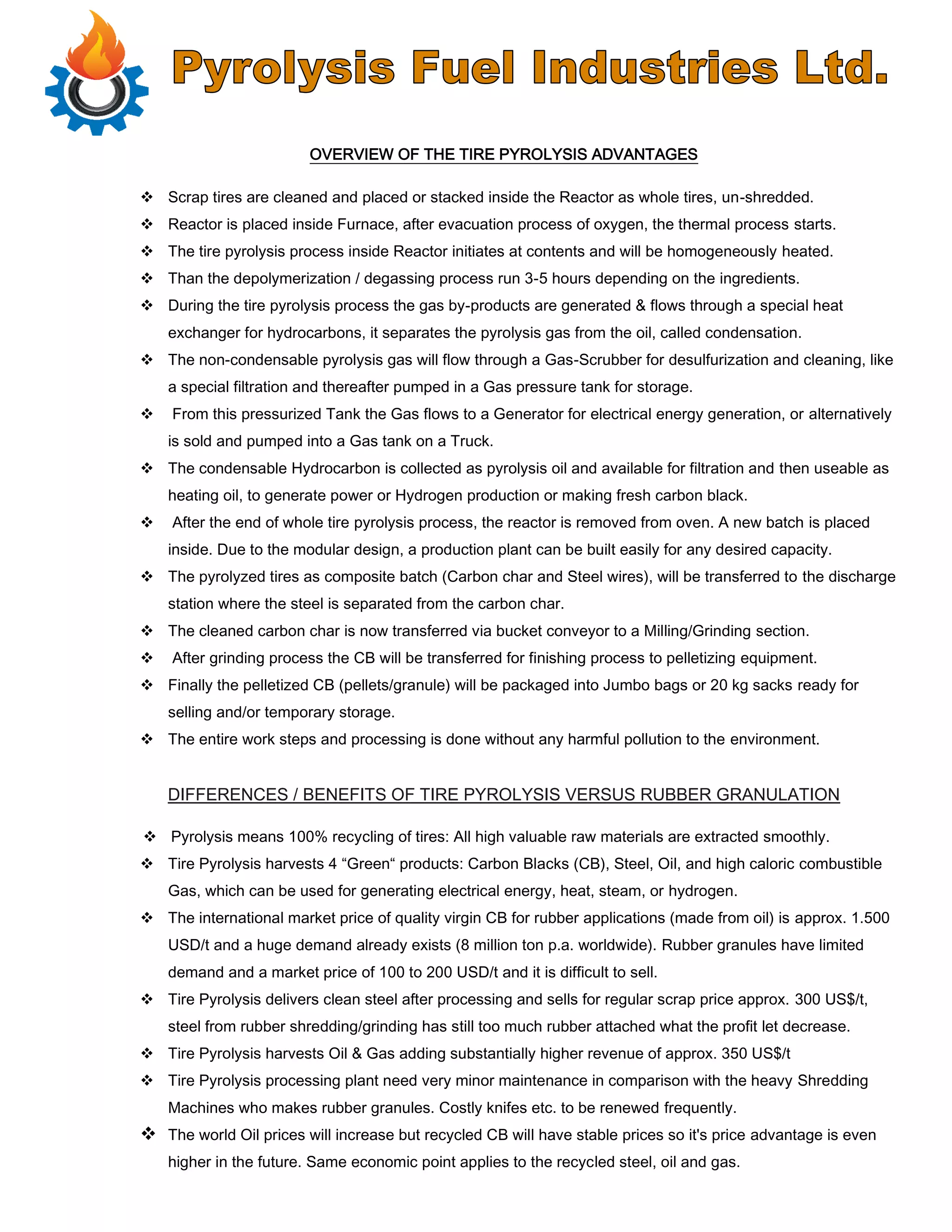 PFIL OVERVIEW OF THE TIRE PYROLYSIS ADVANTAGES | PDF