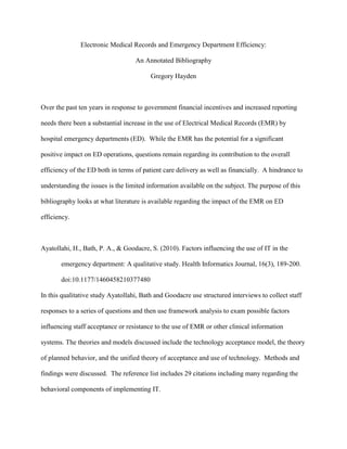 EMR and ED Efficiency - Annotated Bibliography | PDF