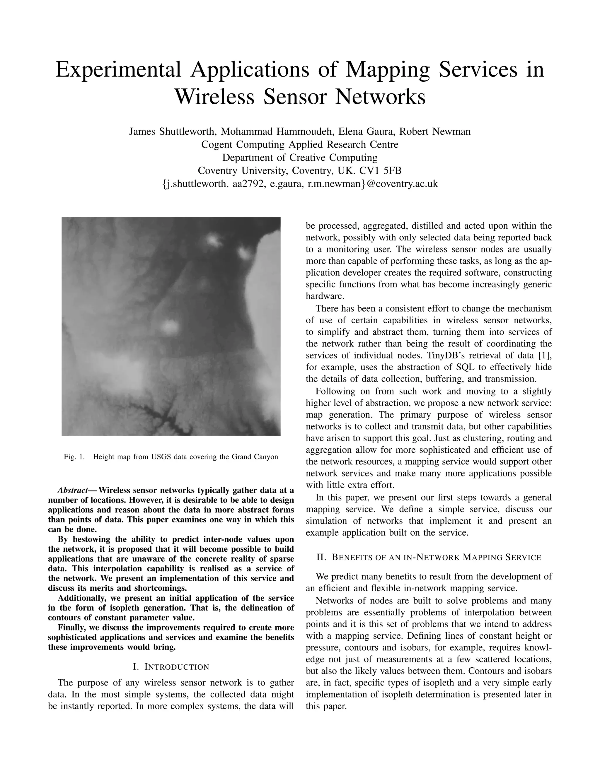 Experimental Applications of Mapping Services in Wireless Sensor Networks | PDF