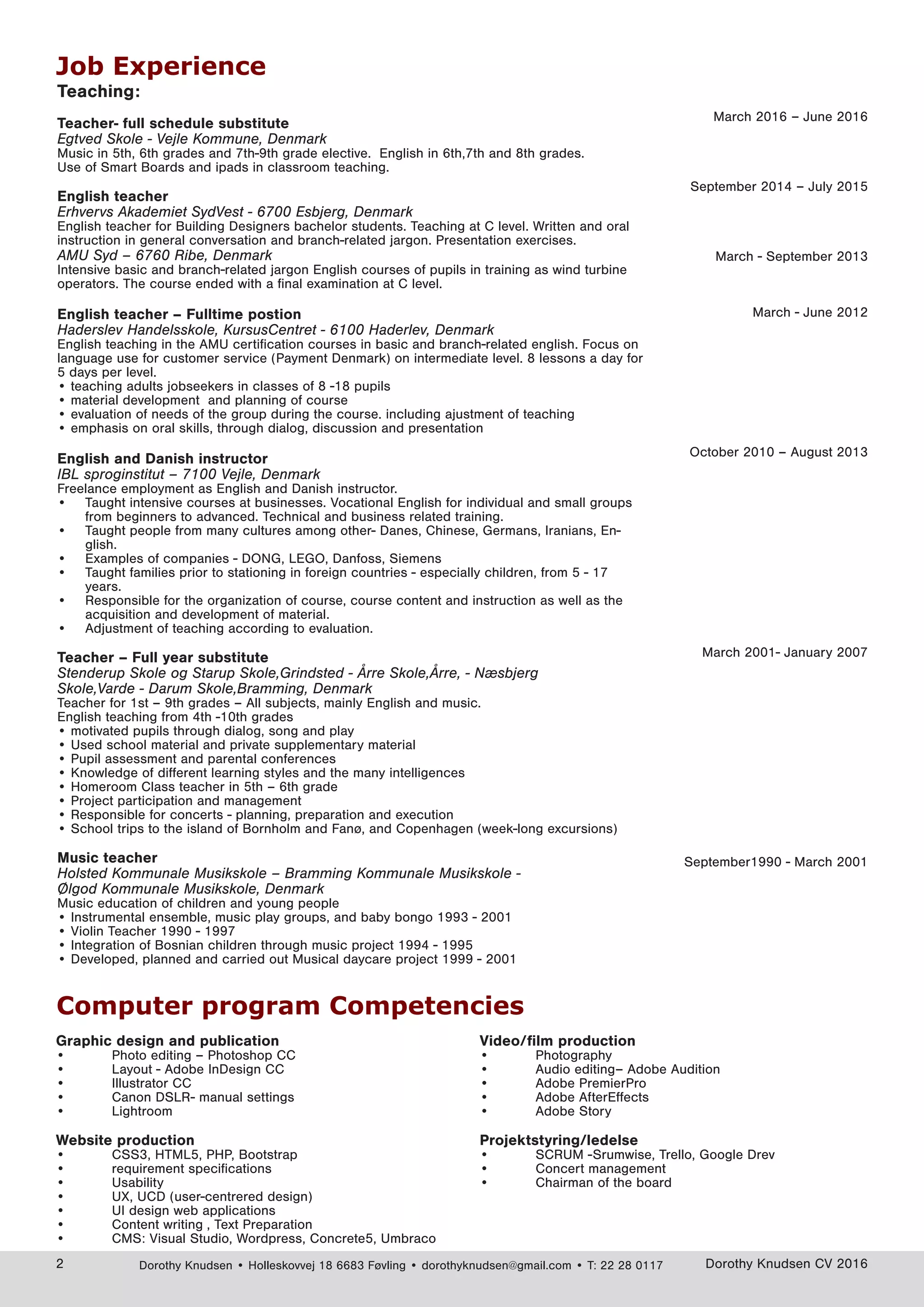 Dorothy Knudsen CV -everything-English-2016 | PDF