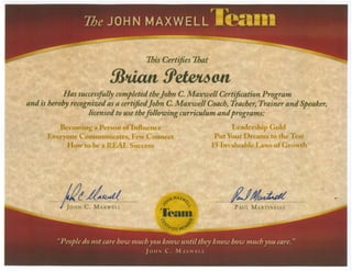 John C. Maxwell Team Certification (Aug 2015) | PDF