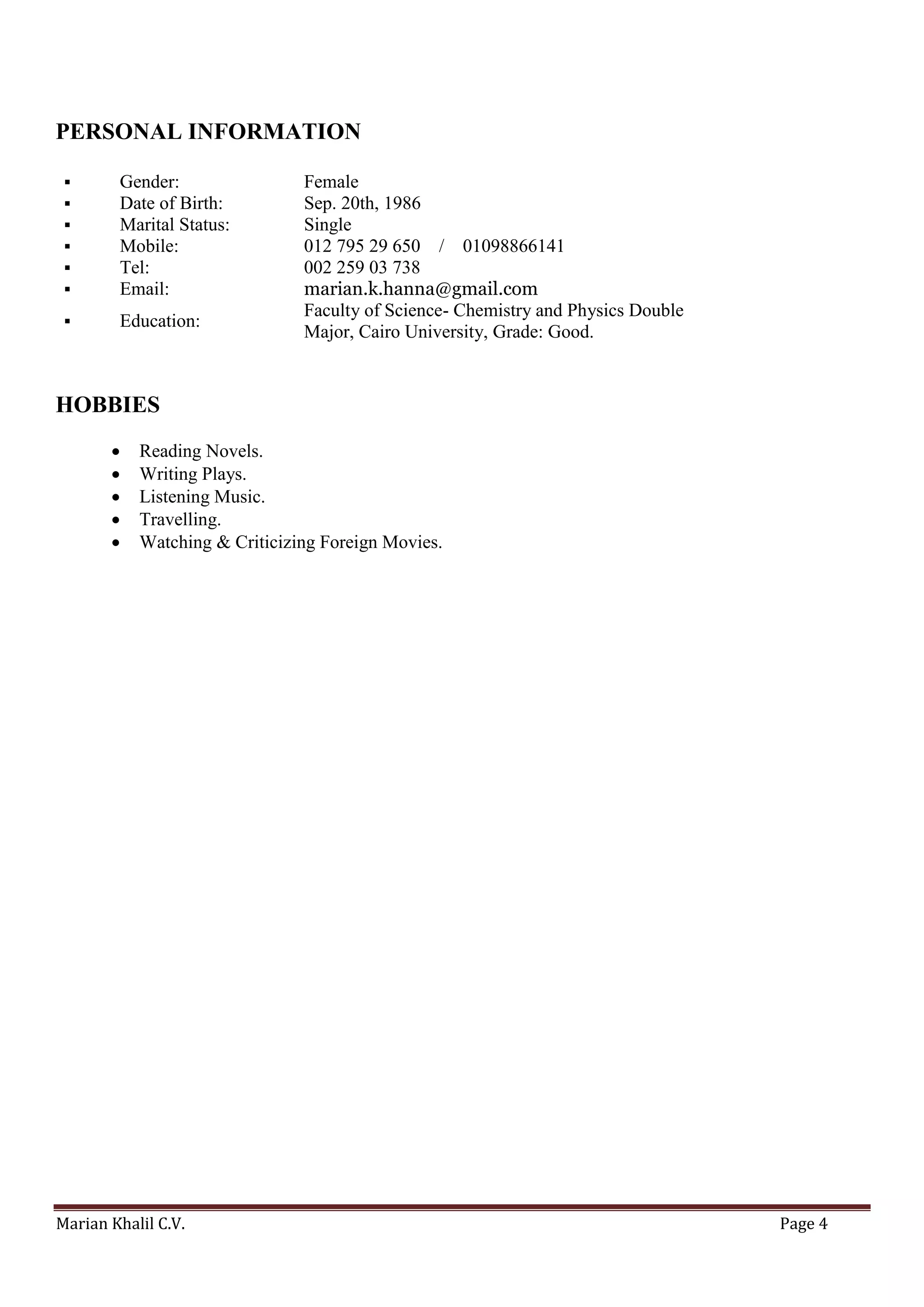 Marian Khalil CV | PDF