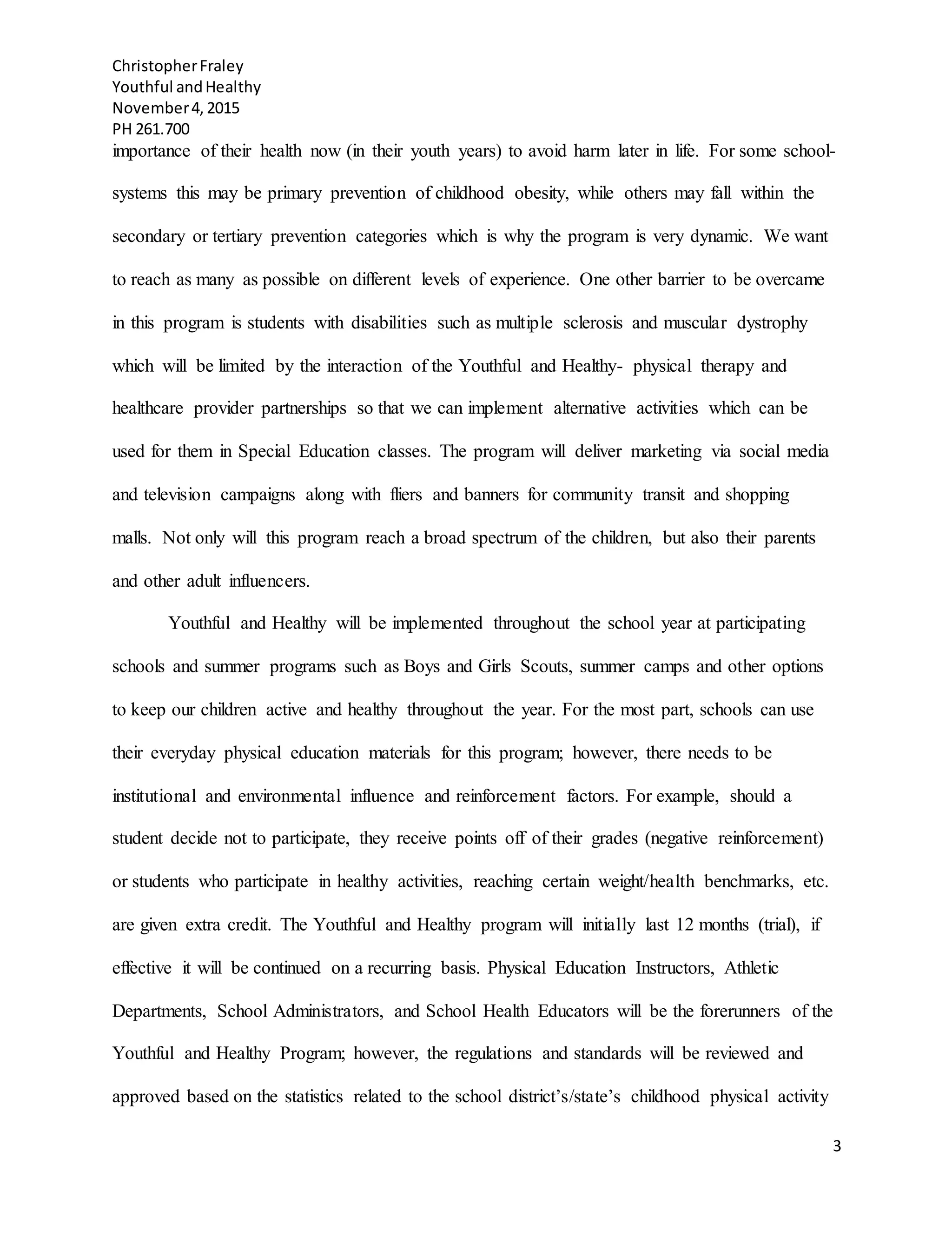 Health Promotion Planning Project(Christopher Fraley) | PDF