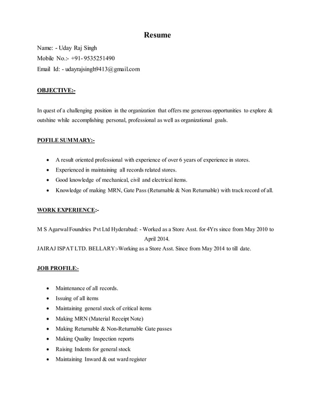 Uday Raj Singh Resume | DOCX