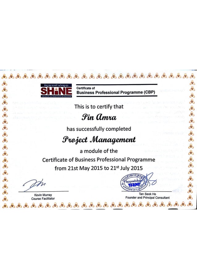 Certificate fo Business Professional Programe, module Project Management | PDF