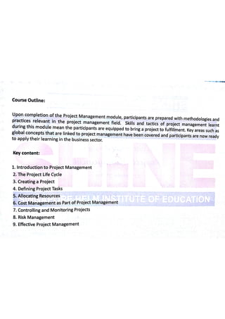Certificate fo Business Professional Programe, module Project Management | PDF
