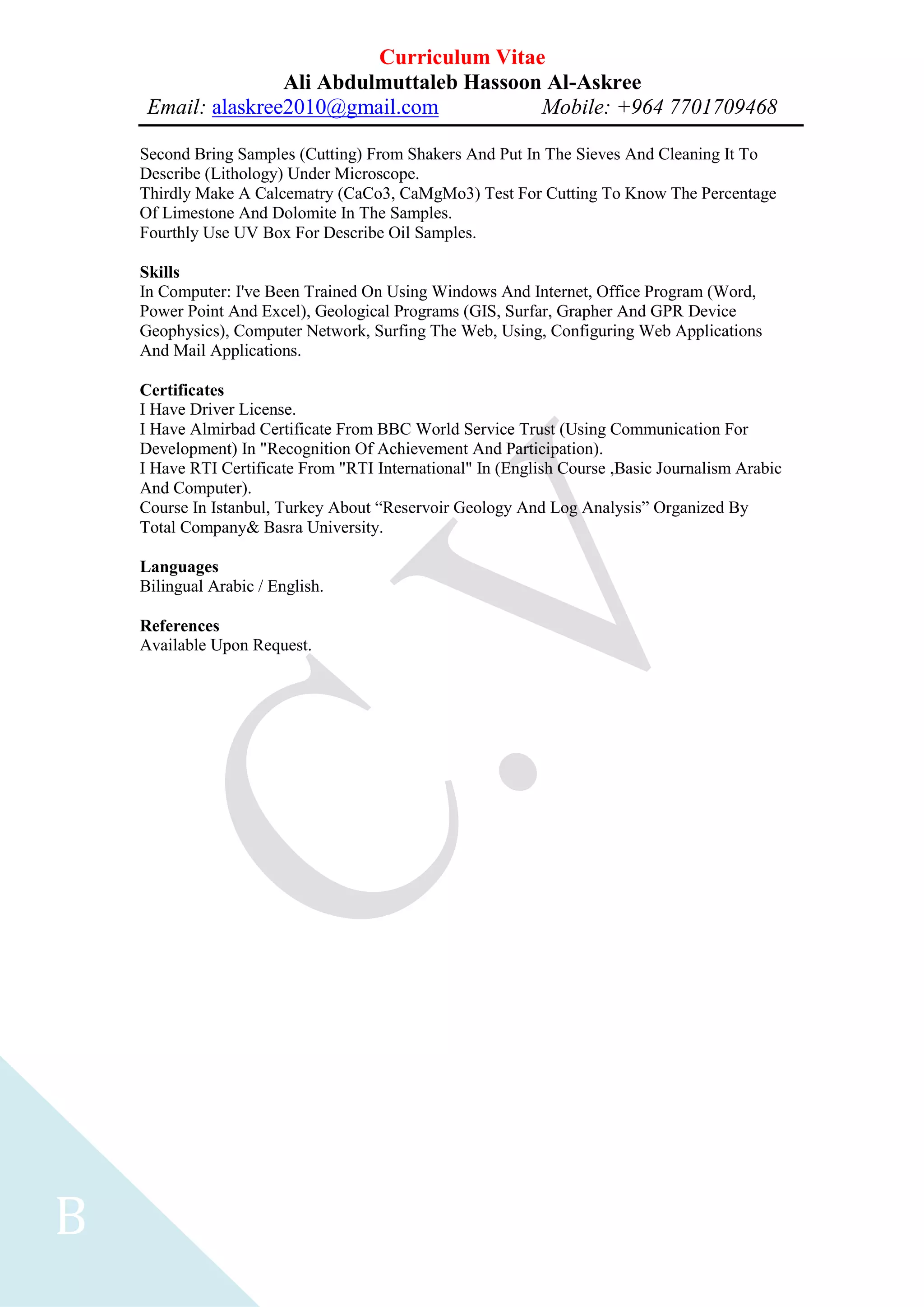 AliAbdulmuttalebHassoonAlaskree_CV | PDF