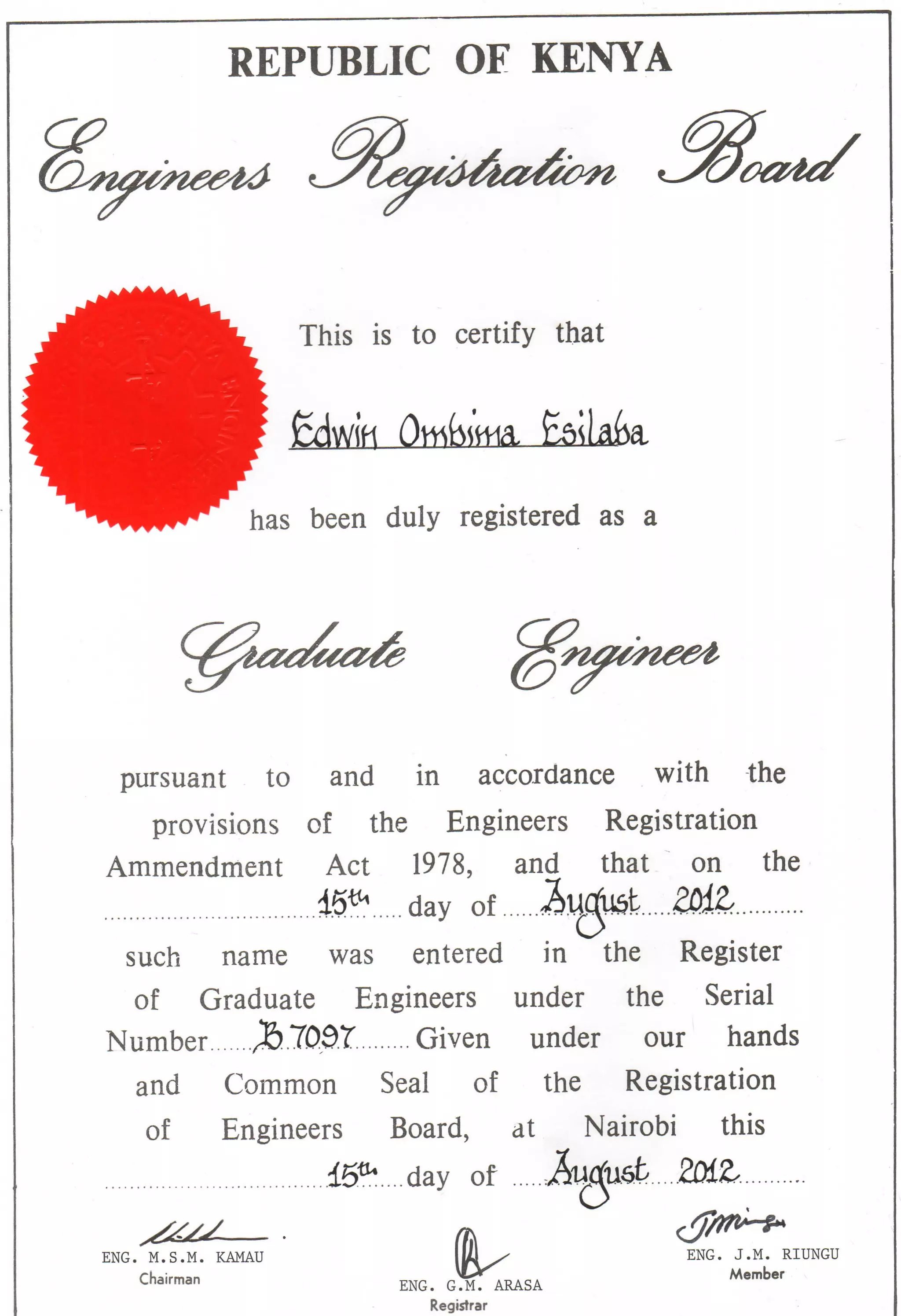 Edwin O. Esilaba - ERB Certificate | PDF