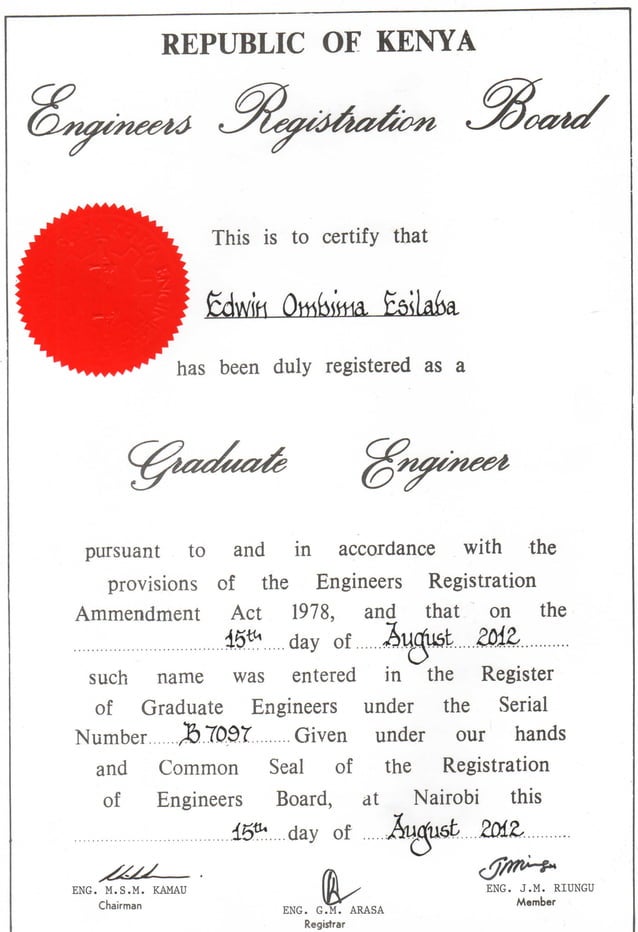 Edwin O. Esilaba - ERB Certificate | PDF