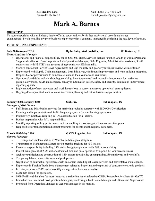 Mark Barnes Resume 2016 | DOC
