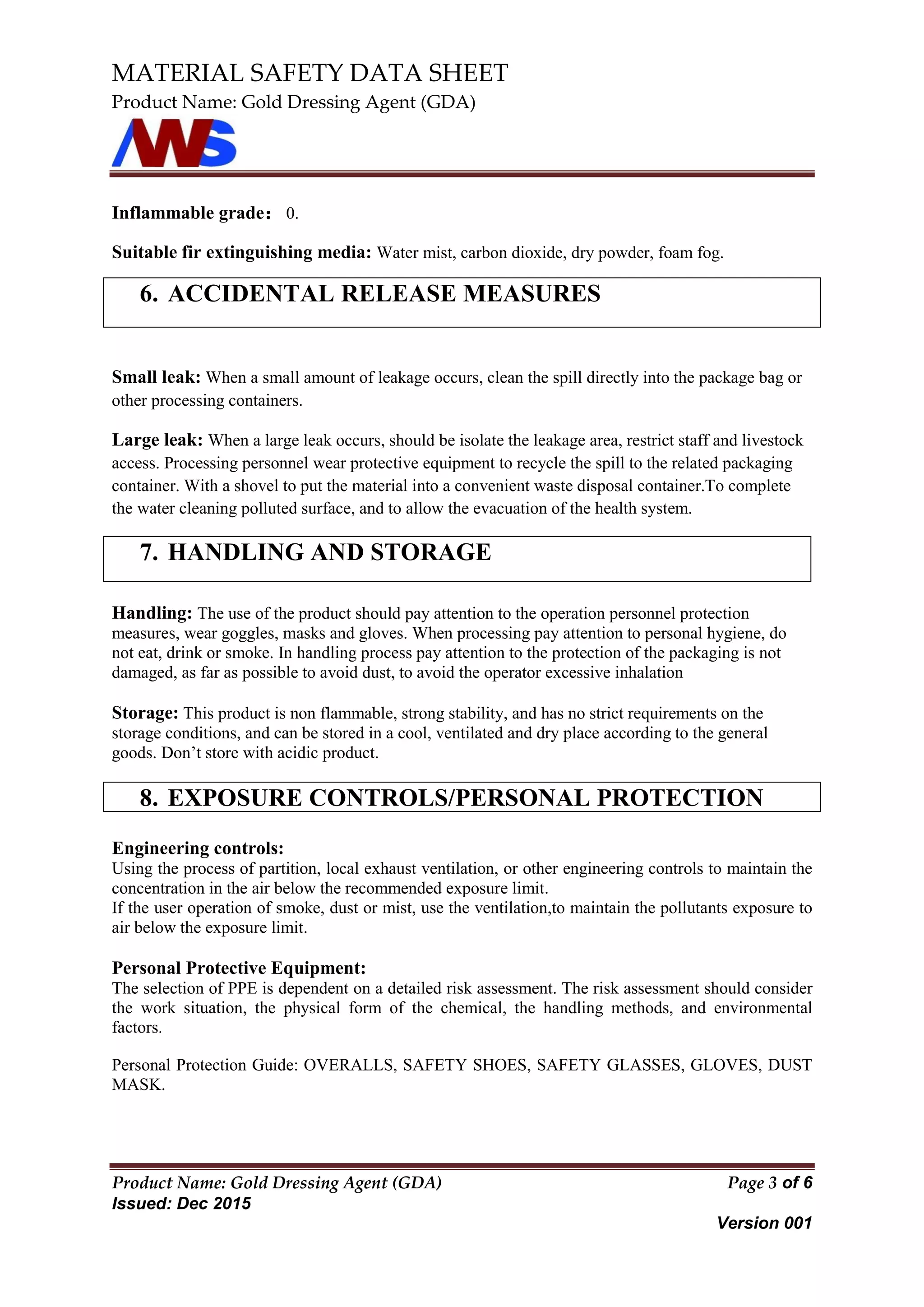 MATERIAL SAFETY DATA SHEET MSDS GDA | PDF