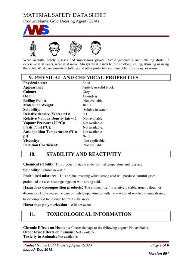 MATERIAL SAFETY DATA SHEET MSDS GDA | PDF | First Aid | Injuries