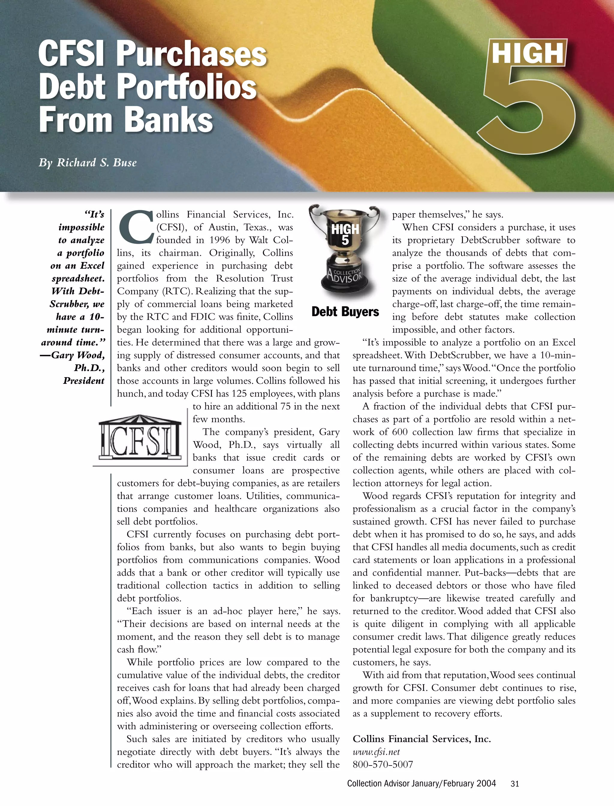 Debt Buying Industry Overview and Profiles – 2004 | PDF