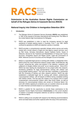 RACS-Submission-to-AHRC-on-Children-in-Immigration-Detention2 | PDF