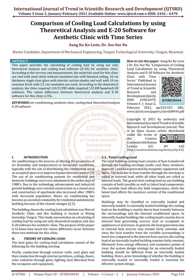 Comparison of Cooling Load Calculations by using Theoretical Analysis ...