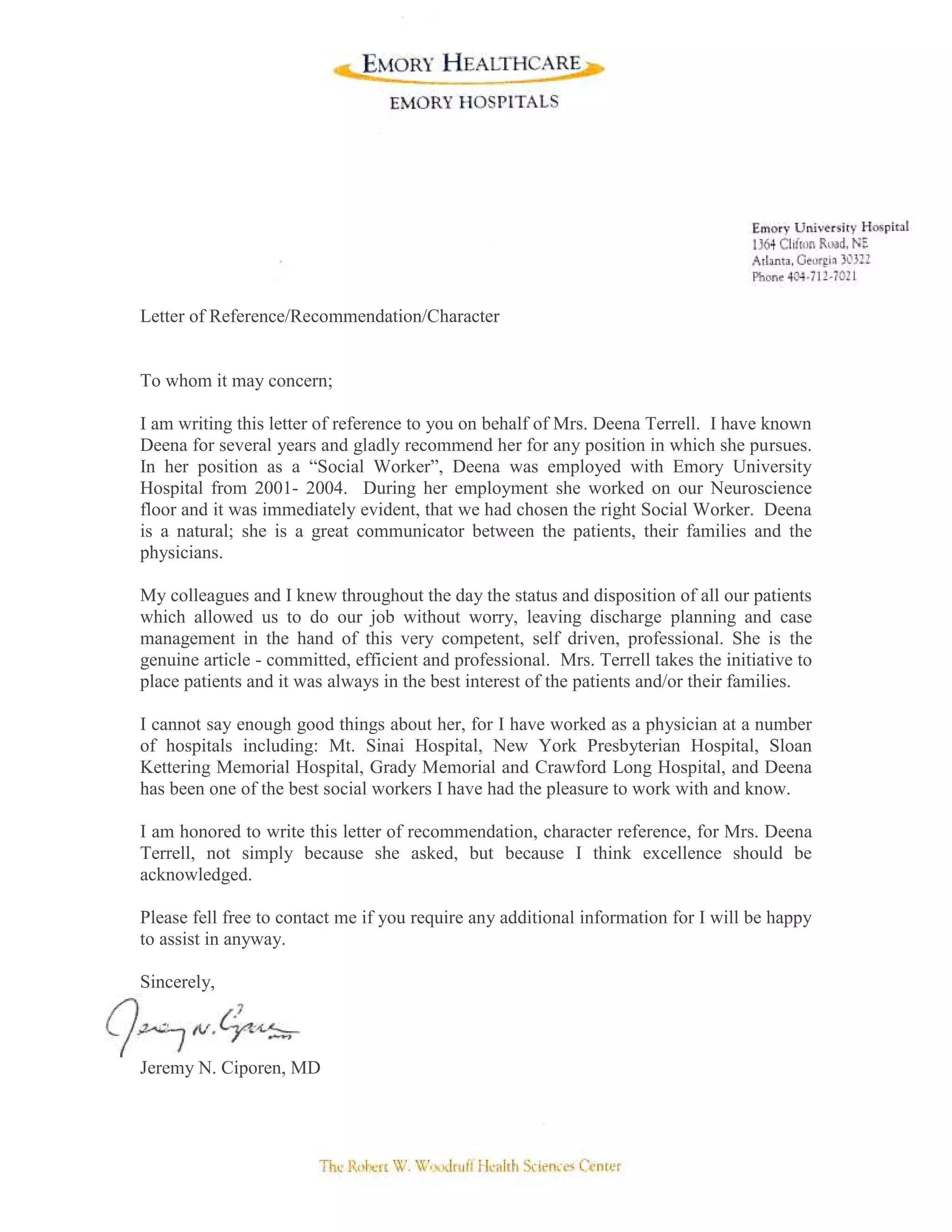 Emory University Healthcare System (Physician Services - Ciporen, MD ...