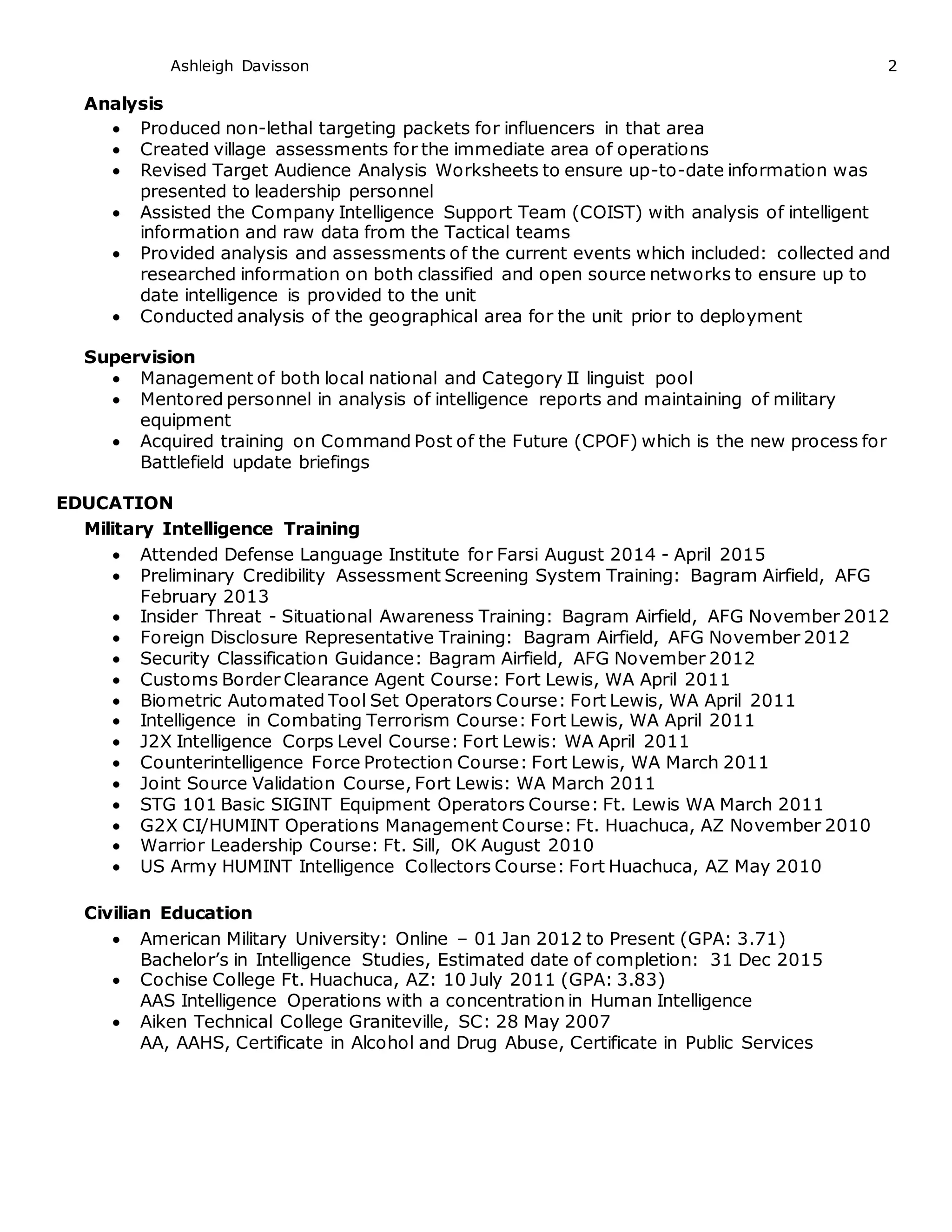 HUMINT Analysis Resume | DOCX