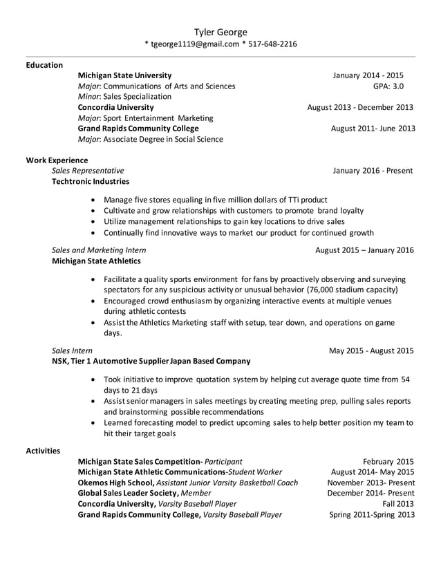 Tyler George (TJ) Resume** | DOCX | Business | Business and Finance