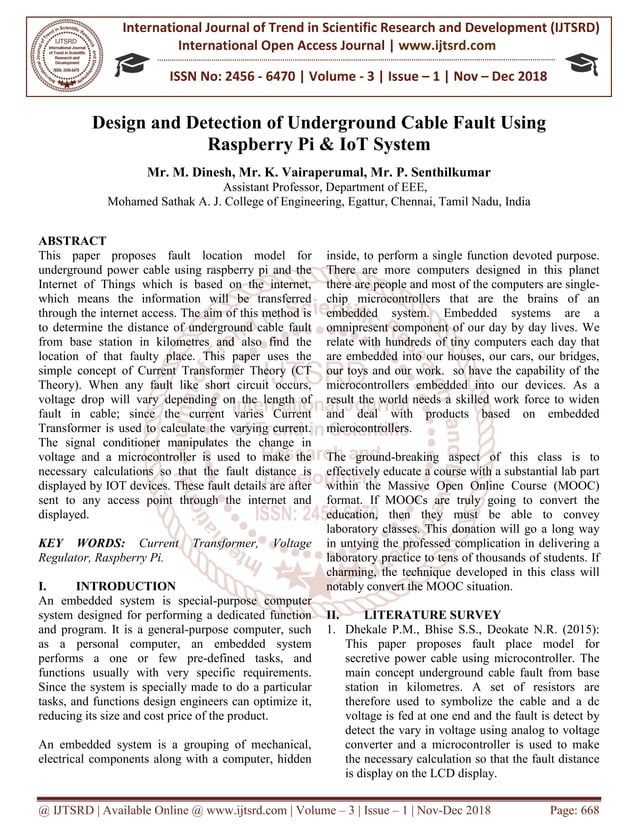 Design and Detection of Underground Cable Fault Using Raspberry Pi and ...