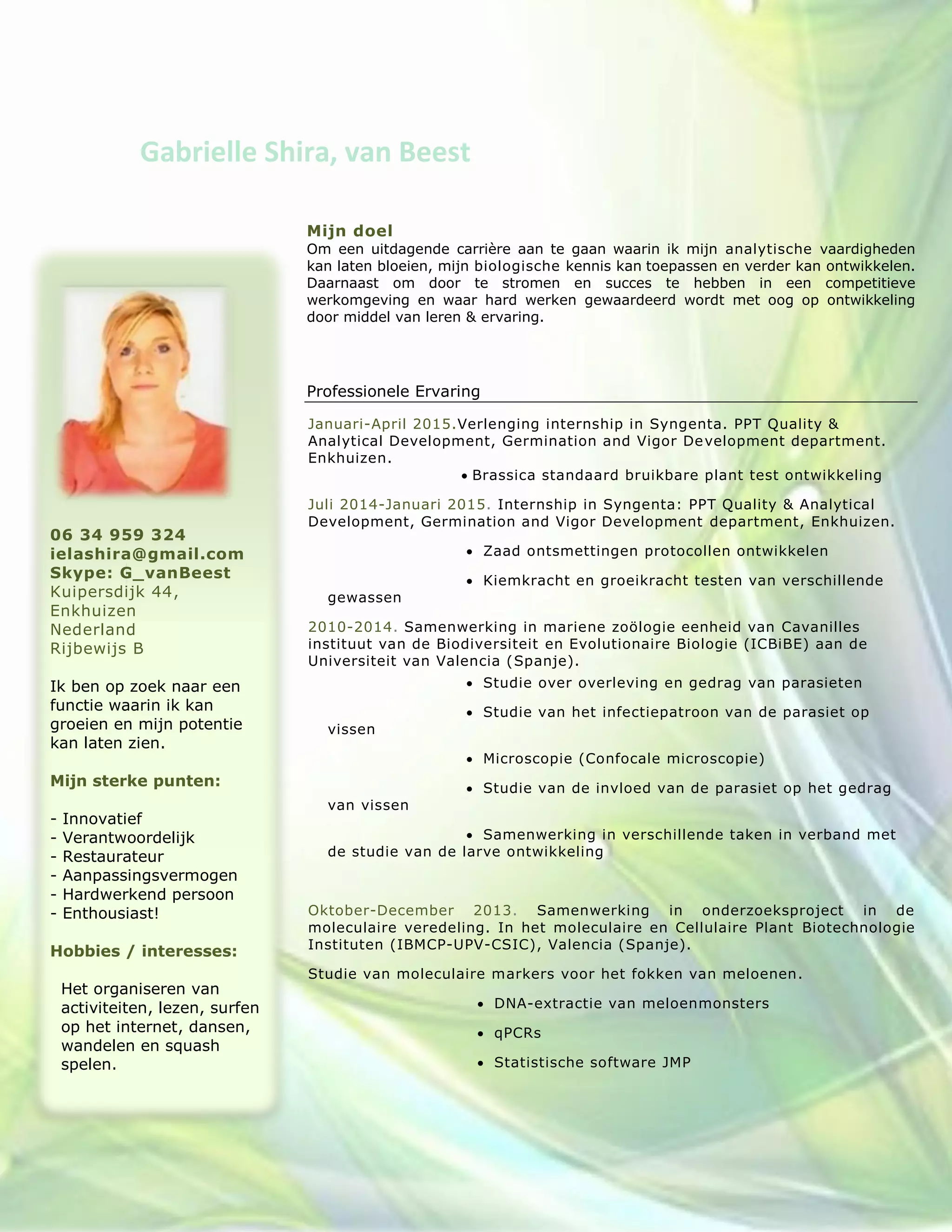 CV _Gabrielle van Beest | PDF