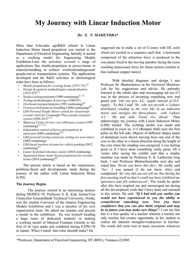 My Journey with Linear Induction Motor | PDF