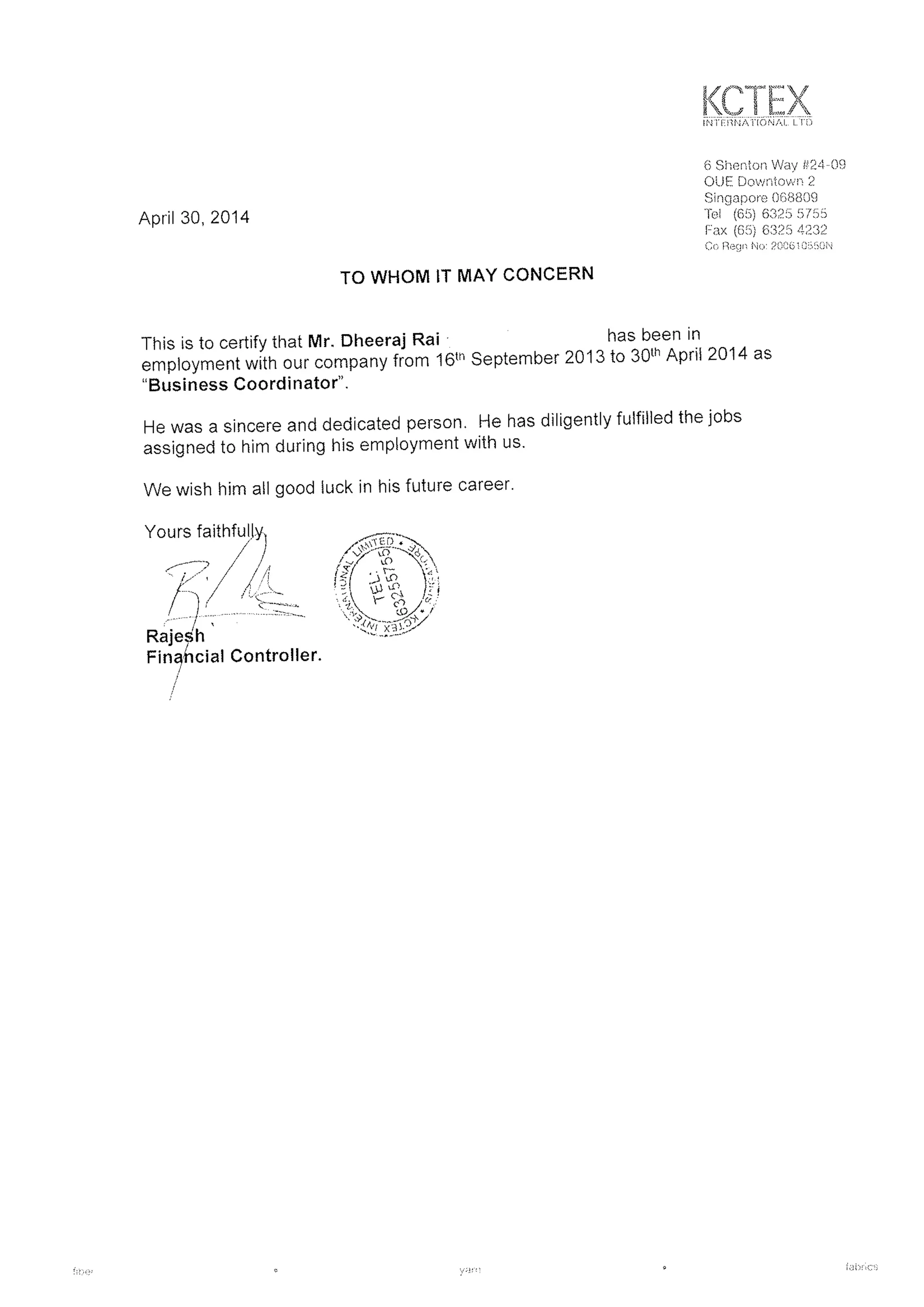Character Reference Certificate | PDF