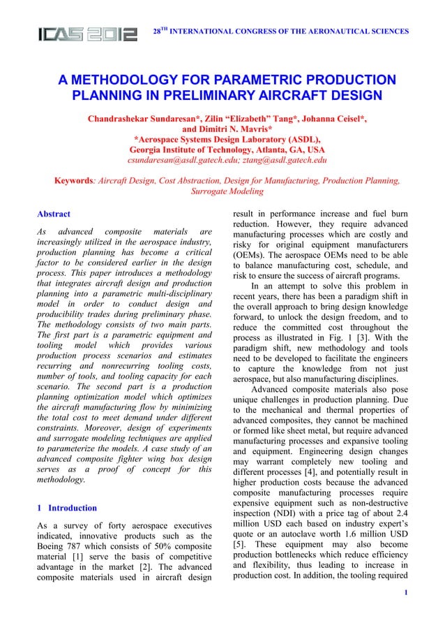 A Methodology for Parametric Production Planning in Preliminary Aircraft Design.PDF