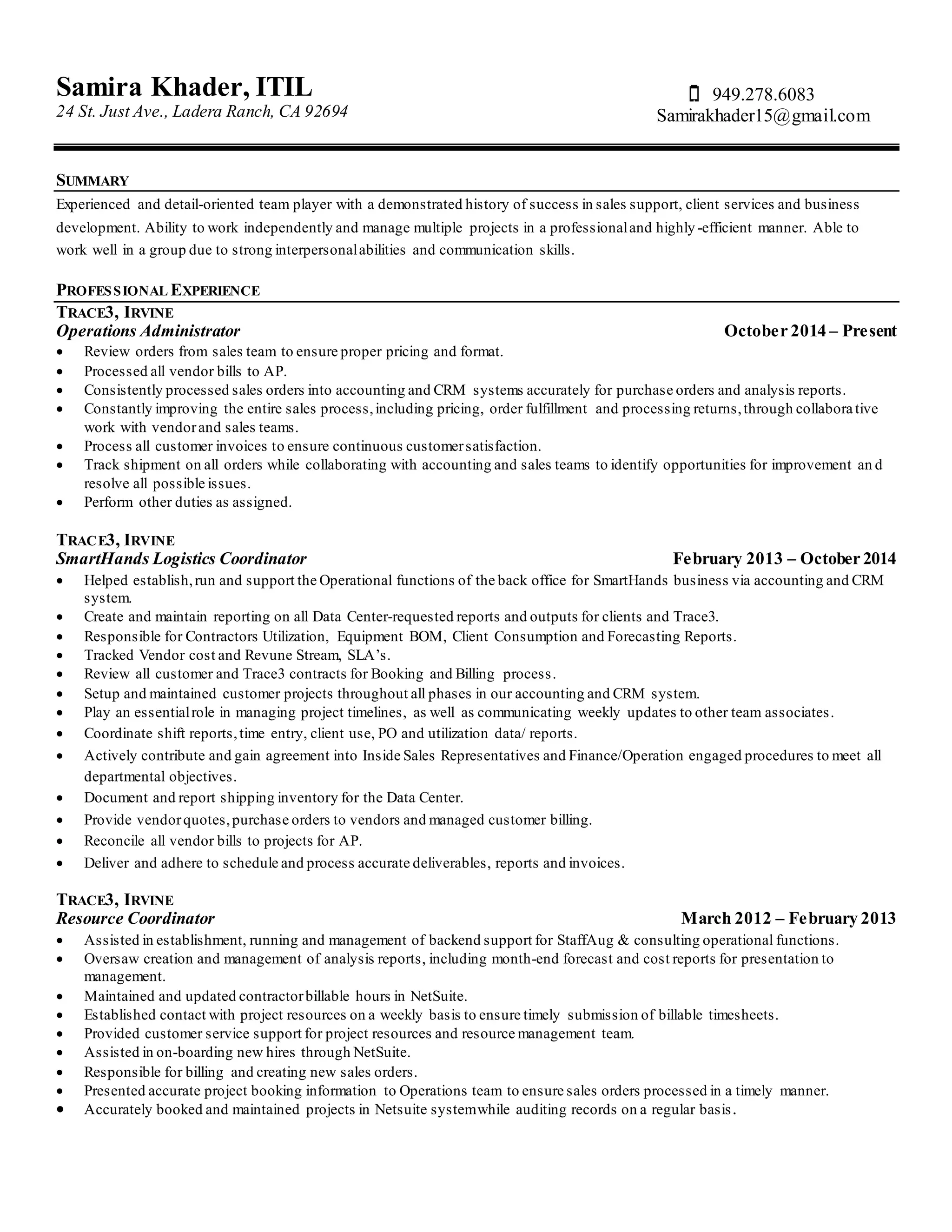 Samira Khader Resume | PDF