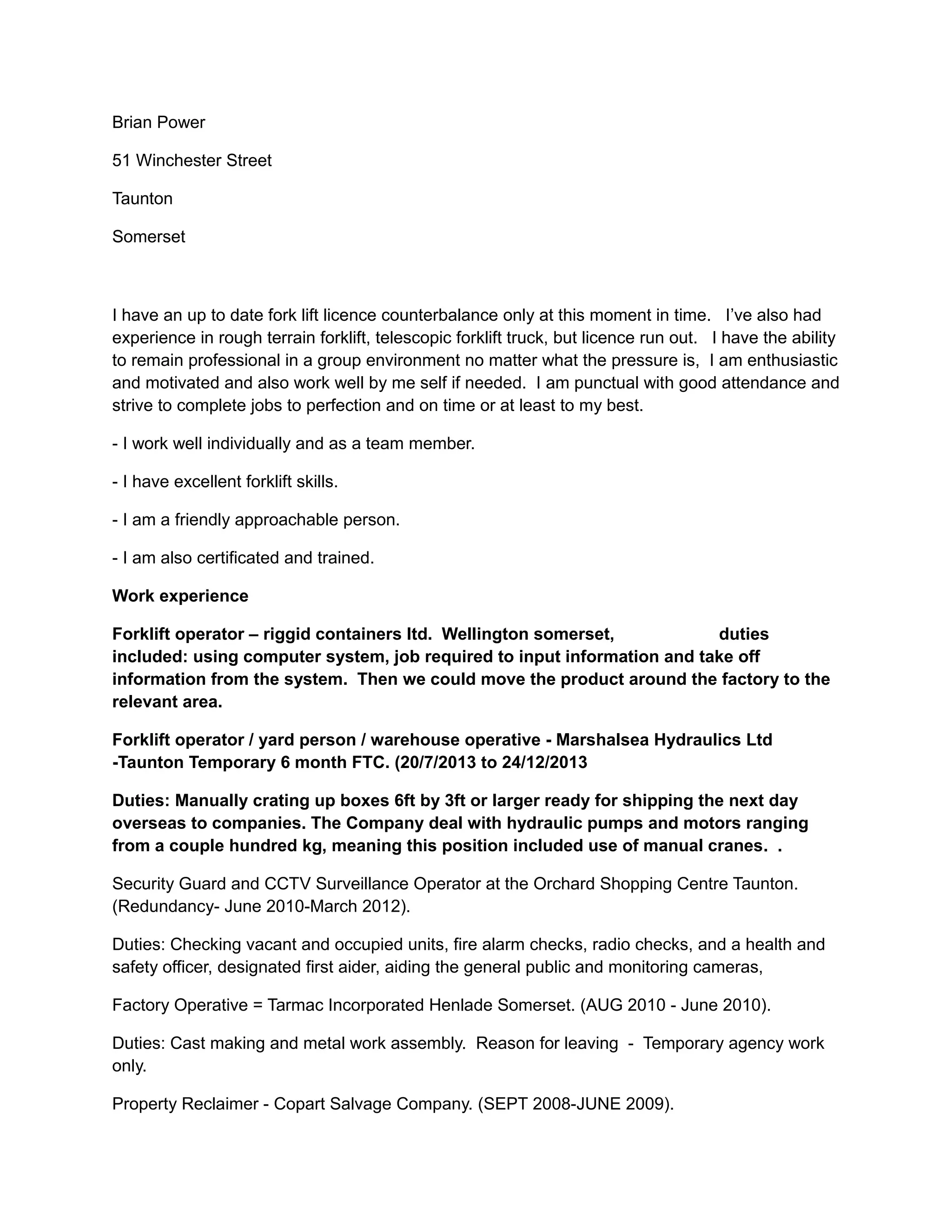 Brian Power CV | RTF | Sports