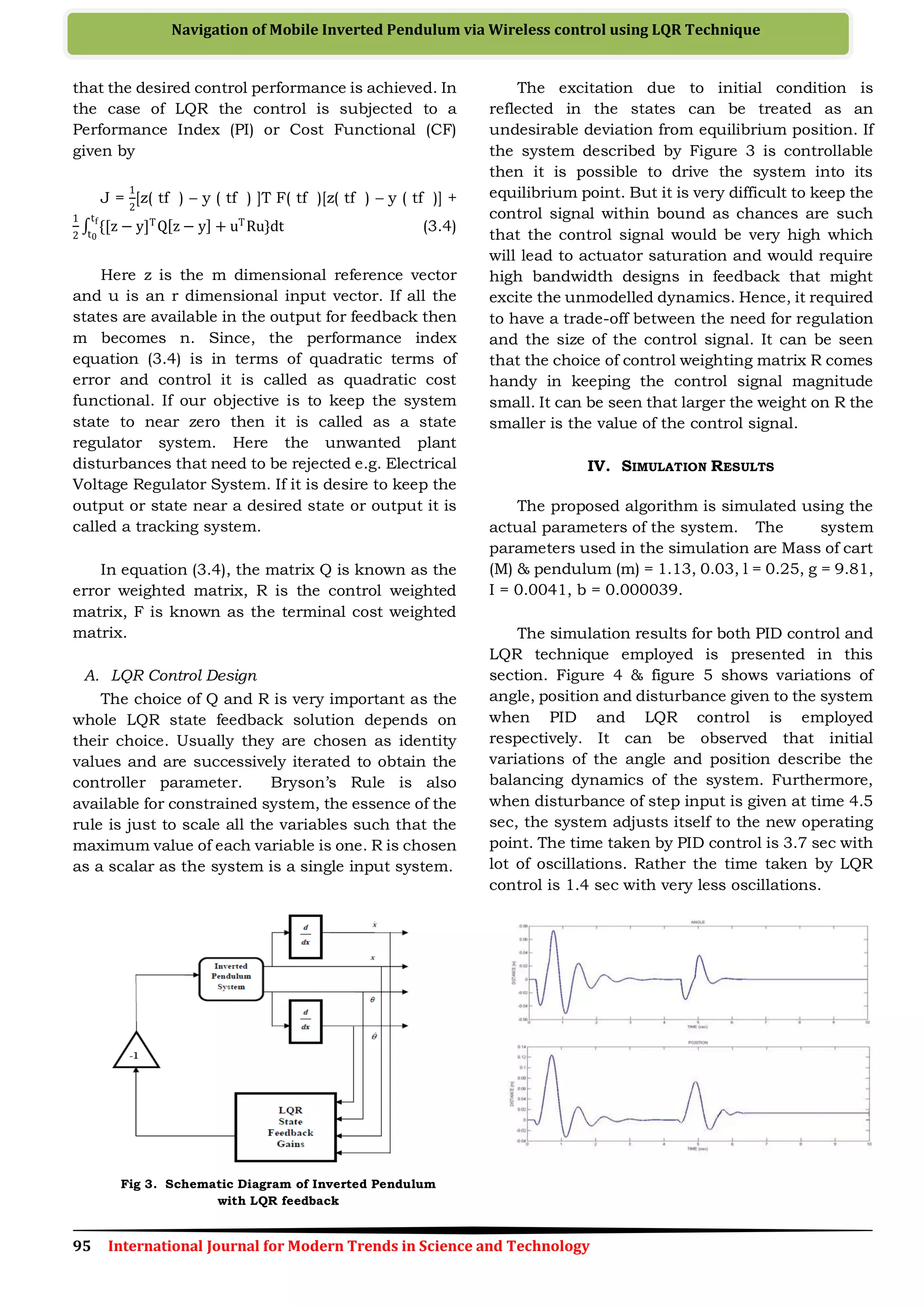 Navigation Of Mobile Inverted Pendulum Via Wireless Control Using Lqr