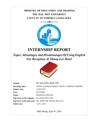 Topic: Advantages And Disadvantages Of Using English For Reception At ...