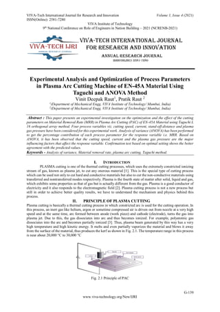 Experimental Analysis and Optimization of Process Parameters in Plasma Arc Cutting Machine of EN ...