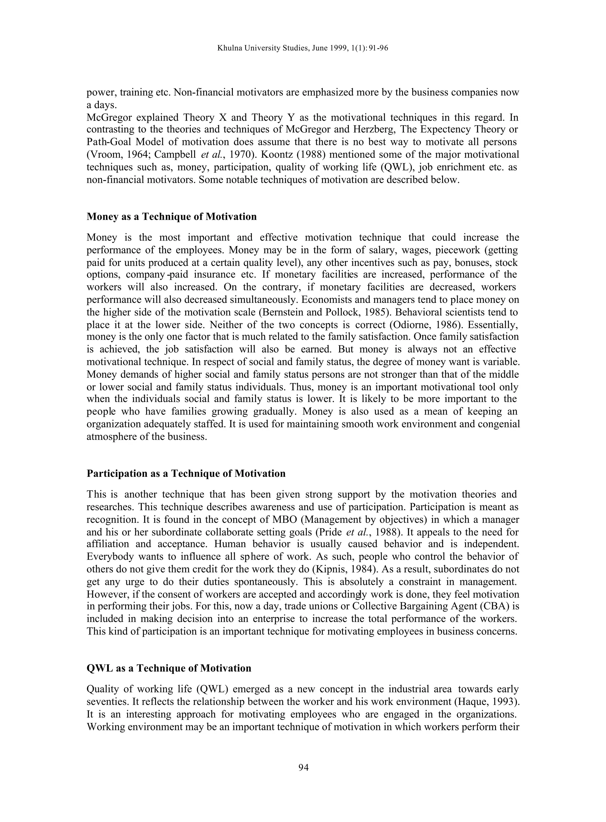 A FEW ASPECTS OF MOTIVATION: AN OVERVIEW OF CONCEPTS, THEORIES AND ...