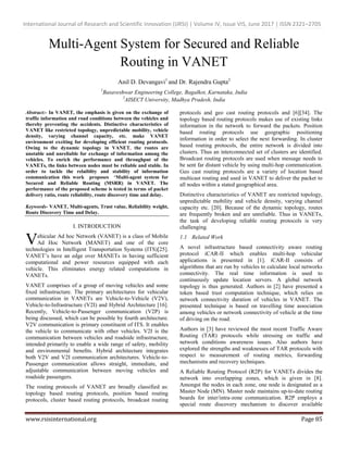 Multi-Agent System for Secured and Reliable Routing in VANET | PDF