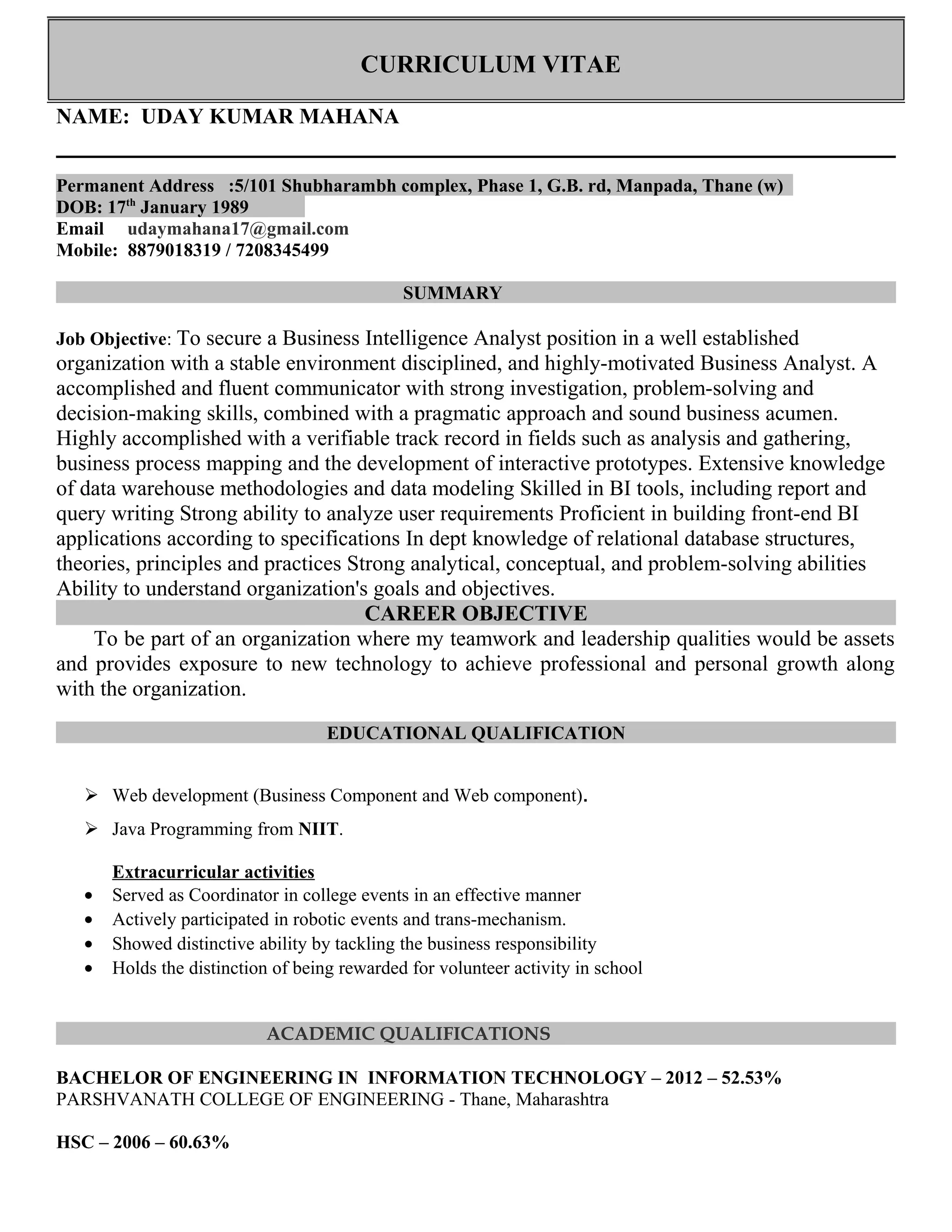 Data analyst resume | DOC