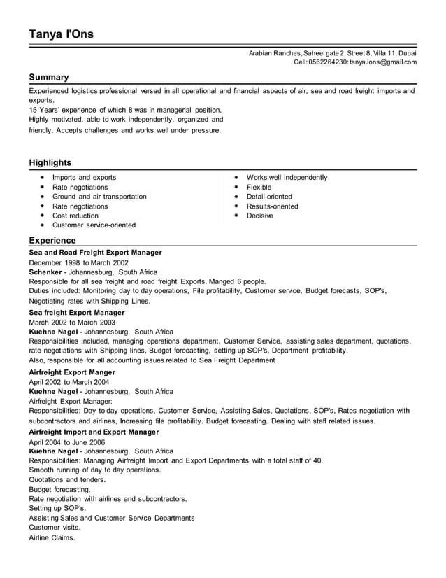 Tanya I'Ons Resume | PDF