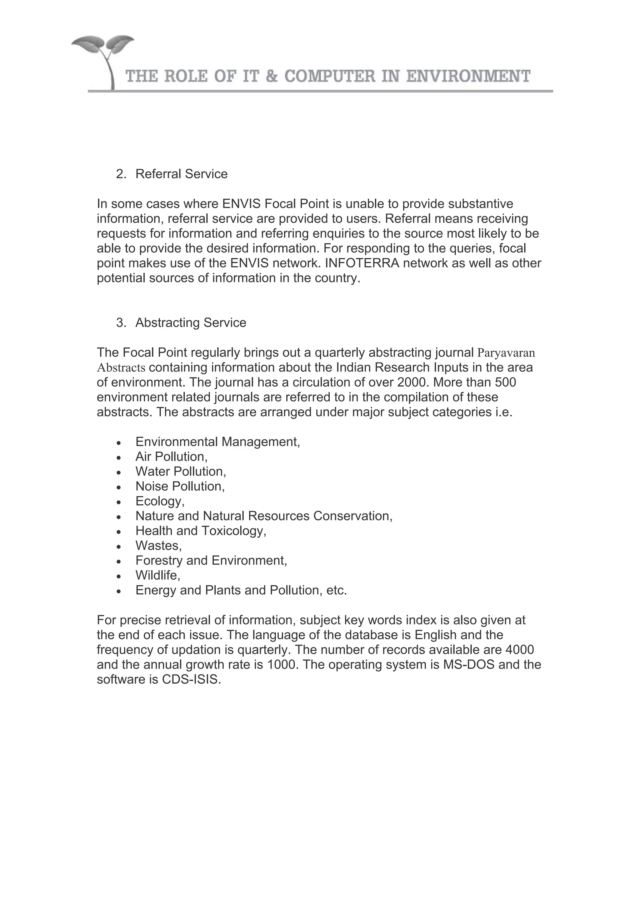 Role of IT & Computer in Environment | PDF