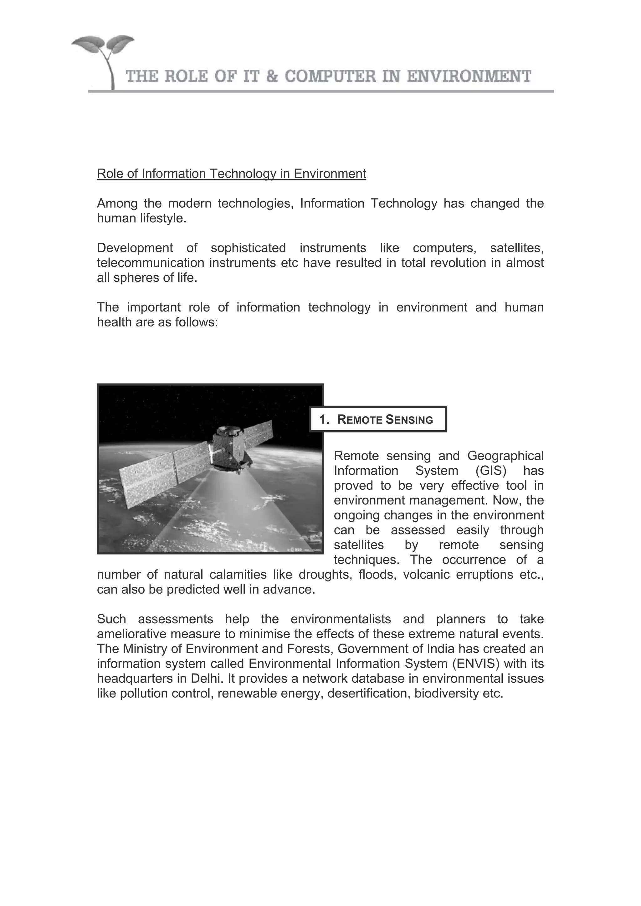 Role of IT & Computer in Environment | PDF