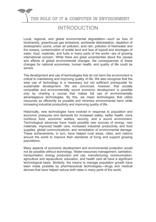 Role of IT & Computer in Environment | PDF | Technology Industry ...