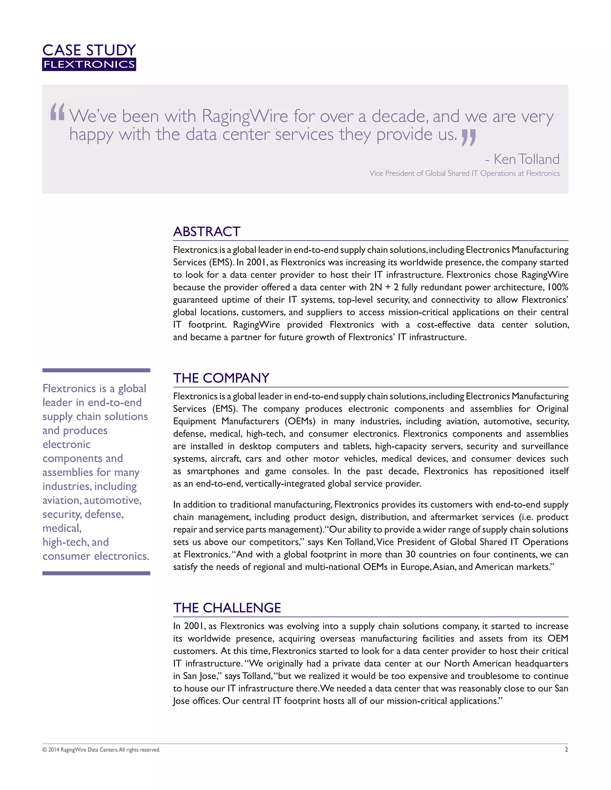 RagingWire Case Study - Flextronics | PDF
