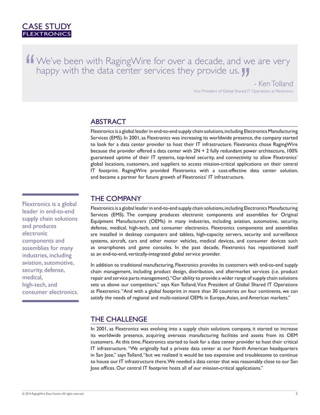 RagingWire Case Study - Flextronics | PDF