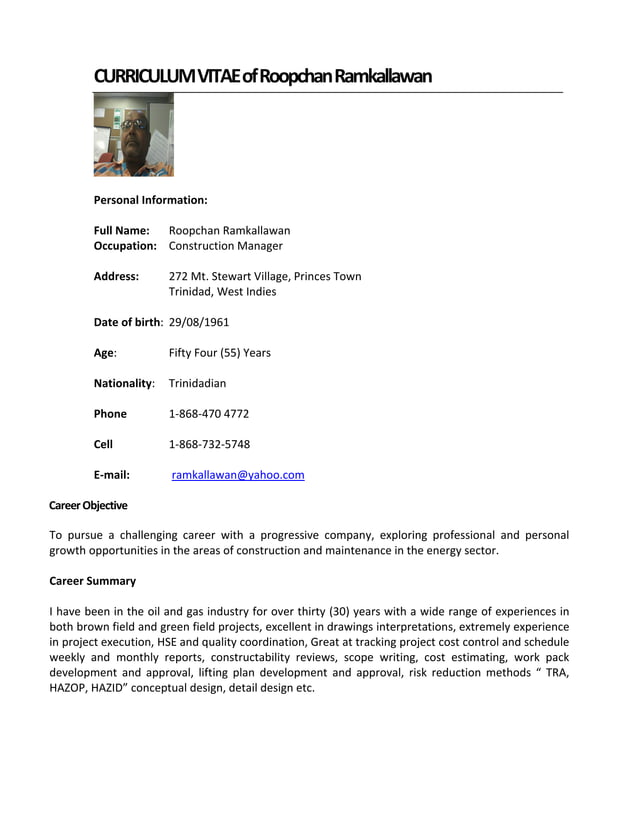 CV of Roopchan Ramkallawan 2016 | PDF