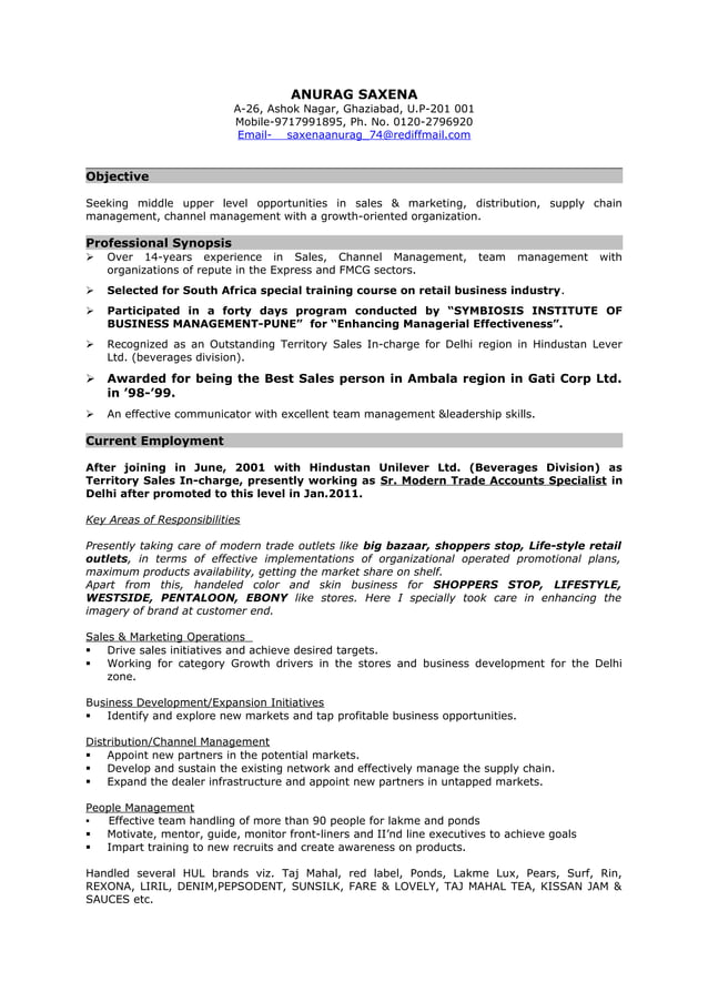 Anurag_saxena_Resume 1 | DOC | Sales | Business